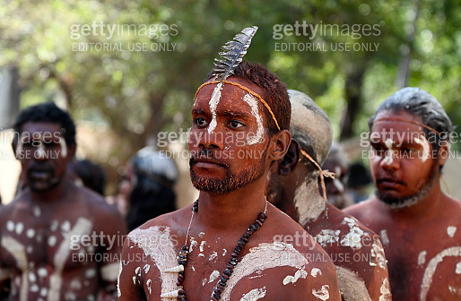 Indigenous Australians men on ceremonial dance in Laura Quinkan Dance ...