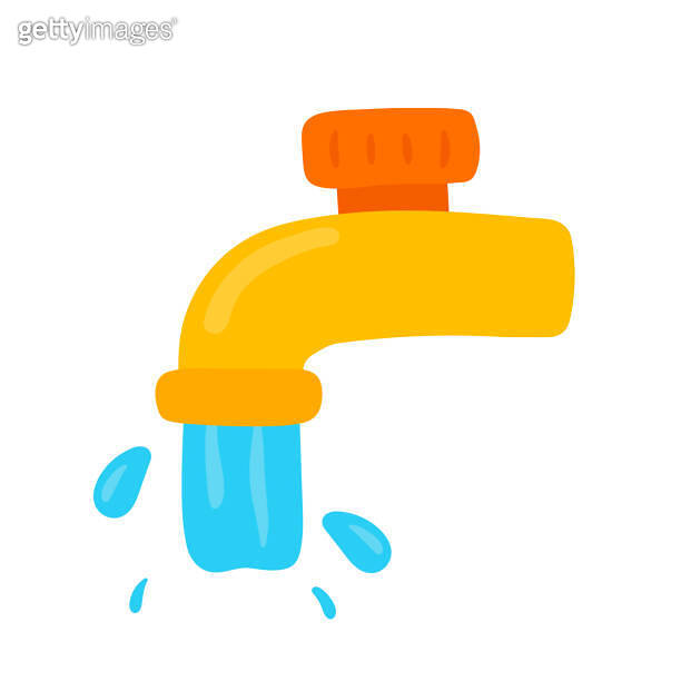 Flowing Water Faucet Clipart in Cute Cartoon Drawing Vector ...