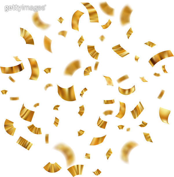 Golden confetti. Explosion of gold ribbon particles. Festive falling ...
