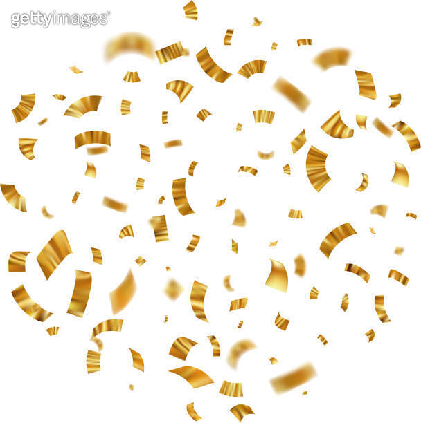 Golden confetti. Explosion of gold ribbon particles. Festive falling ...
