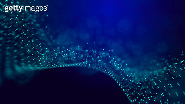 Futuristic wave of dots with moving particles. Abstract technology ...