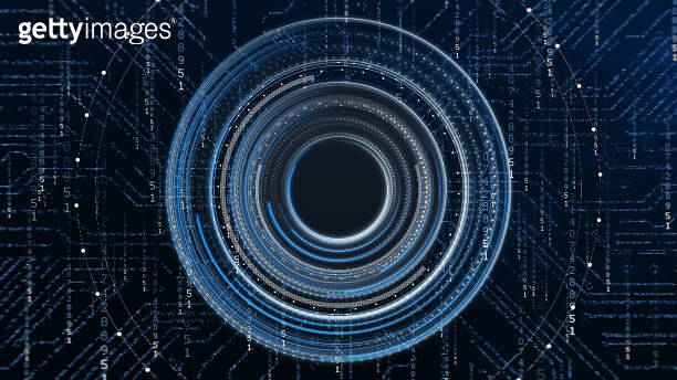 Falling binary code in the matrix style in the technological space 이미지 ...