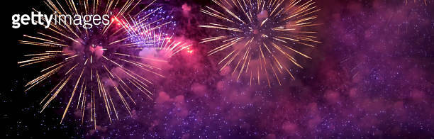 Banner Purple Firework celebrate anniversary happy new year 2024, 4th ...