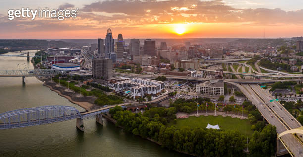 Cincinnati city in state of Ohio with brightly illuminated high ...