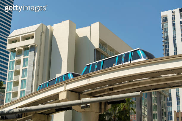 Public transportation in downtown Miami in Florida USA. Metrorail city ...