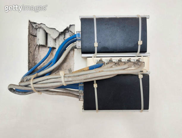 Installation of fiber optic LAN cable internet connection. Internet ...