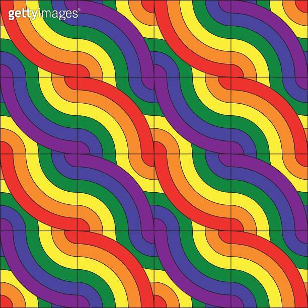 Geometric pattern of curved diagonal lines of LGBT flag colors.Seamless pattern,vector ...
