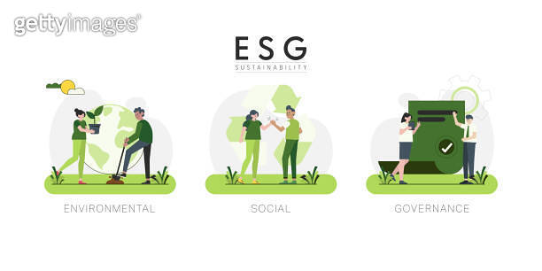 Save the Earth. ESG concept. Cartoon Charactors with Sustainable ...