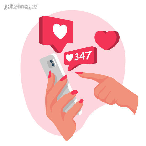 Like phone. Social media app, press the button like images. Vector. 이미지 ...