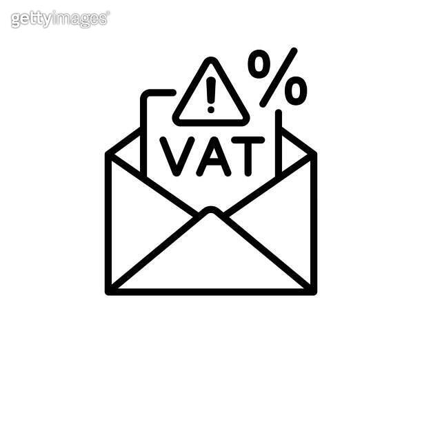 VAT icon. Black line payment. Vat receipt in envelope. Data analysis ...