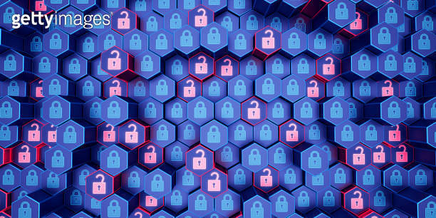 Encryption your data. Digital Lock background. Hacker attack and data breach. Big data with ...