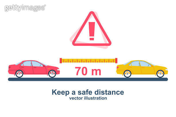The distance of cars on the road. Keep a safe distance. Safety on ...