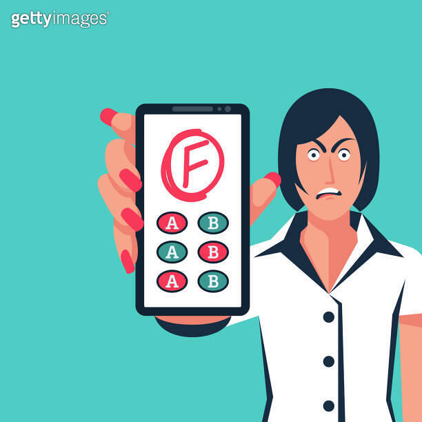 Bad grade student. Failed test. Bad rating. Negative result. Vector ...