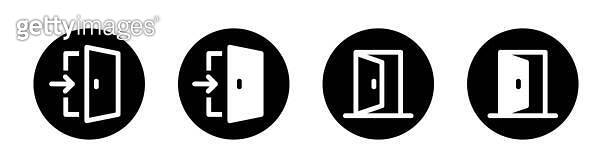 Door vector icons. Open, close doors. Exit and entrance. Door symbols ...