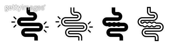 Diarrhea icon set. Diarrhea stomach gut health icons. Intestine ...