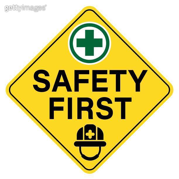 Safety first, diamond shape warning sign with textand symbols 이미지 ...
