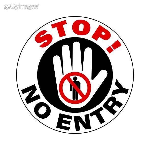Stop, no entry. Warning sign with hand, person and ban symbol . Circle ...