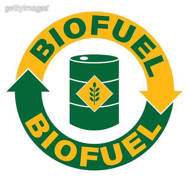 Biofuel, round information label sign or logo. Symbol and circular text ...
