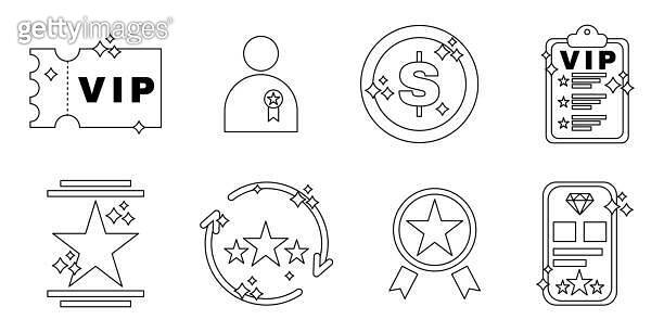 Exclusive benefits icon collection. VIP ticket, Star and Mobile phone ...