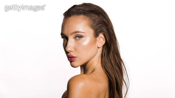 Natural beauty portrait woman in studio. Close-up face portrait of ...