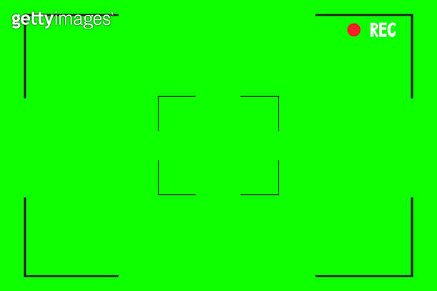 Green screen chroma key background, viewfinder camera frame, video film ...