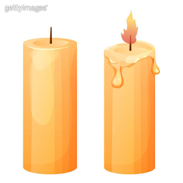 Set wax candle stages burning with fire, flame in cartoon style ...