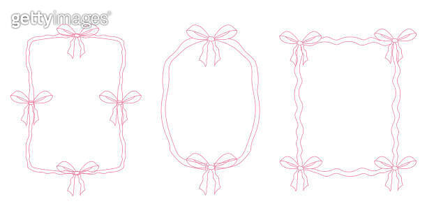 Coquette pink frame ribbon lace bow, pink wavy border y2k retro set ...