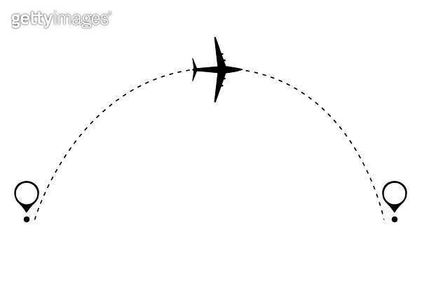 Itinerary dashed trace, line airplane flight, dotted path, aircraft ...