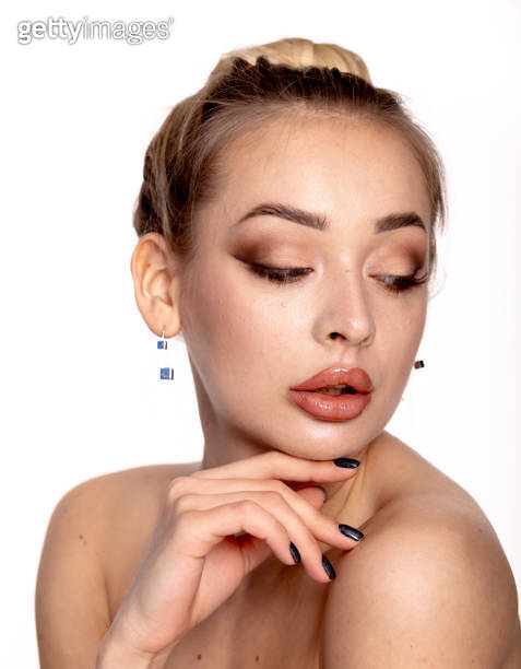 Natural beauty portrait woman in studio. Close-up face portrait of ...