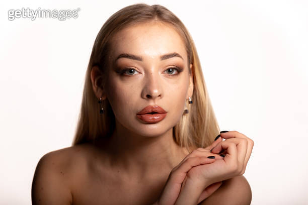 Natural beauty portrait woman in studio. Close-up face portrait of ...
