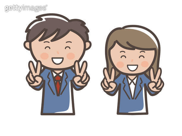 Upper body illustration of male and female businessmen making double ...
