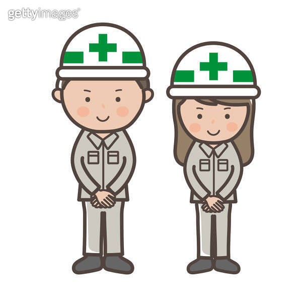 Full body illustration of male and female construction workers in ...