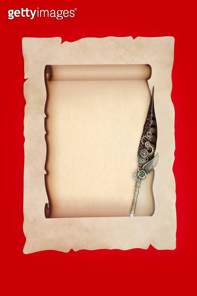 Parchment Paper Scroll With Vintage Feather Quill Pen 이미지 1949362233