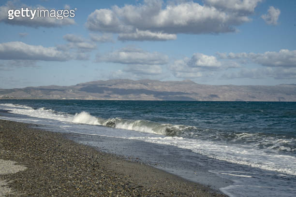 horizontal sea view with waves from Aegina island, Ionian Islands ...