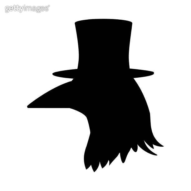 Silhouette of the head of a raven in a top hat 이미지 (2166103467) - 게티이미지뱅크