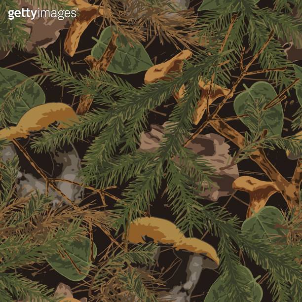 Seamless camouflage pattern with forest litter, nature elements. Dry ...