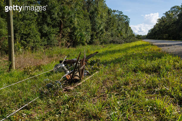 Power transformer damage and blackout after storm. Power cables lying ...