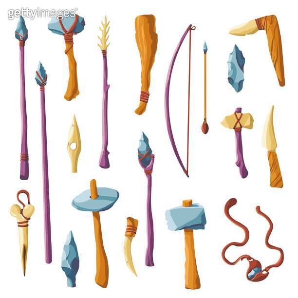Prehistoric tools. Caveman old tool for hunting, stone age instrument ...
