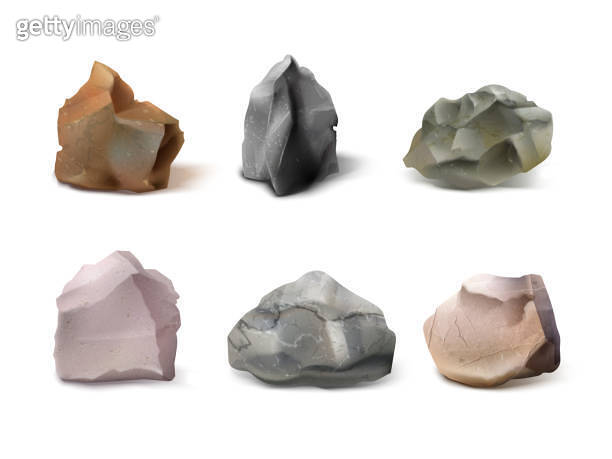 Realistic rock stone. 3d isolated stones, nature boulder mountain rocks ...