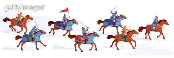 Horse cavalry. History horses warriors battle scene, ancient army royal ...
