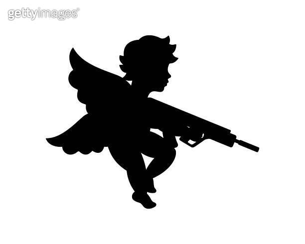 Cupid with machine gun. Cherub silhouette. Valentine's day. Love symbol ...