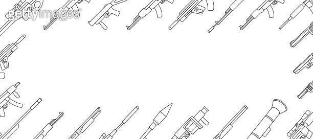 Weapons horizontal outline banner. Military weapons silhouettes ...