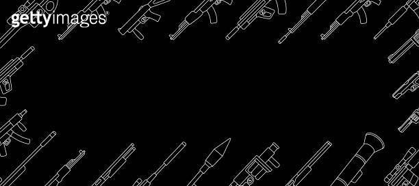 Modern weapons horizontal banner. Military weapons silhouettes ...