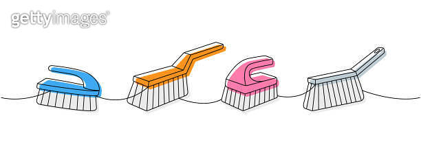 Cleaning Brushes One Line Colored Continuous Drawing Housekeeping