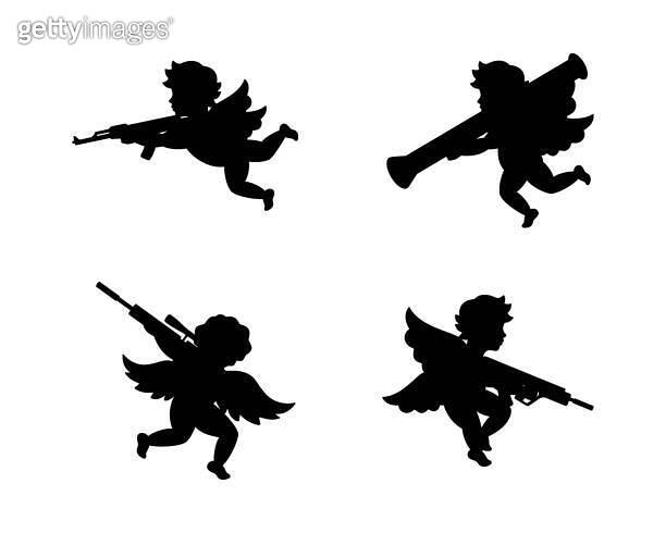 Cupids shooting a guns. Angels with guns. Angel with a wings. Cherubs ...