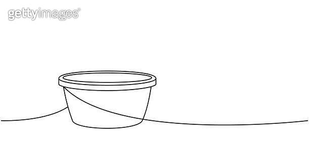Plastic basin, cleaning bowl, water bucket one line continuous drawing ...