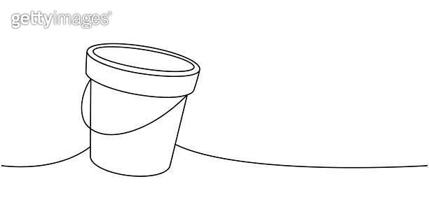Water bucket, plastic basin, cleaning bowl one line continuous drawing ...