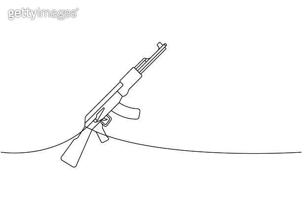 Assault rifle AK 47 one line continuous drawing. Various modern weapons ...