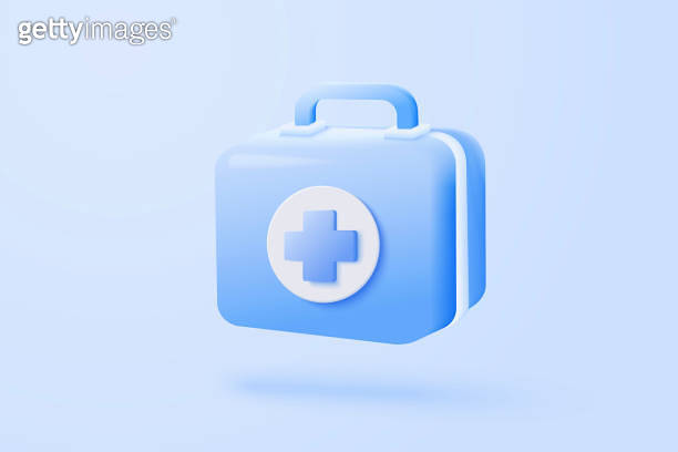 3d first aid medicine box with plus icon. Vaccination medical equipment ...