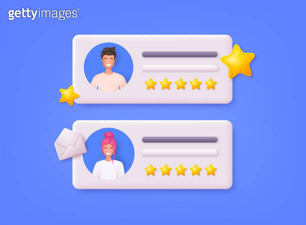 People Characters Giving Five Star Feedback. Vector customer review ...
